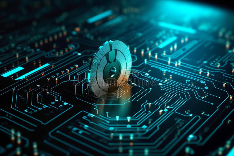 Digital Disk on a Complex Circuit Board Illuminated by Blue Light ...