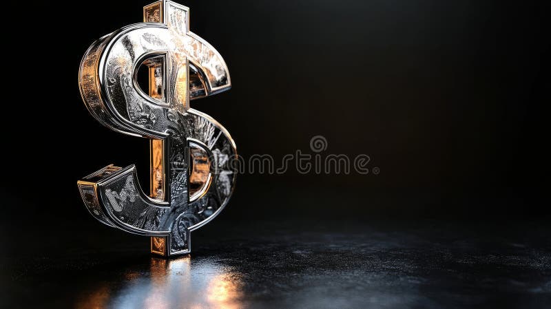 Metallic Dollar Symbol on a Dark Reflective Surface. Stock Illustration ...