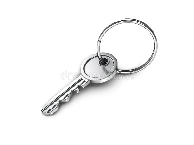 Metallic Door Key with Ring on White Background Stock Illustration ...