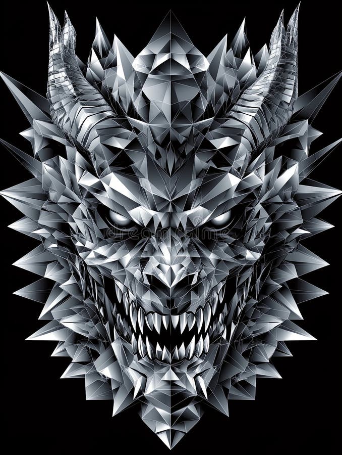 Metallic Dragon Head with Sharp Features on Black Background Stock ...