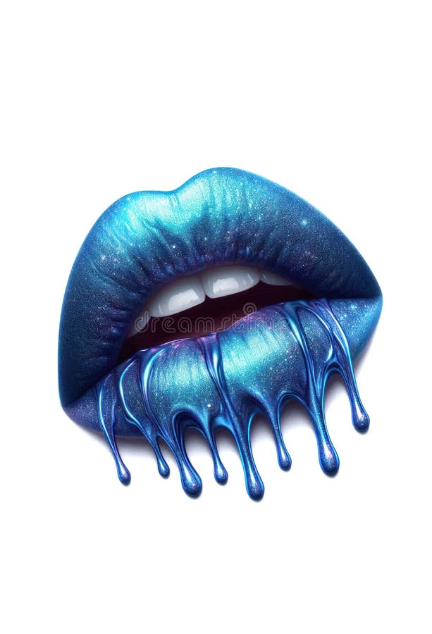 Metallic Dripping Lipstick on Glossy Lips. Sensual Lips with Glossy ...