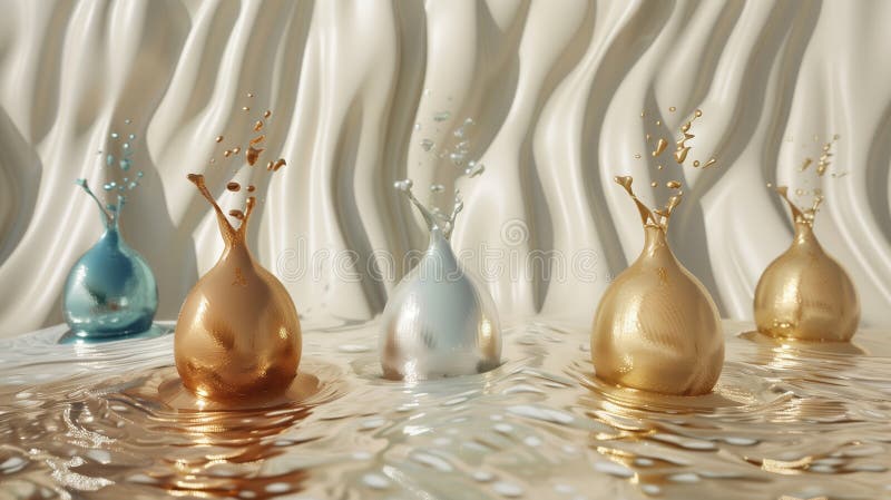 Metallic Droplets Splashes on Reflective Liquid Texture Background ...