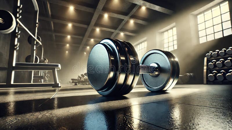 A Metallic Dumbbell in a Dramatic, Cinematic Gym Setting. Generative AI ...