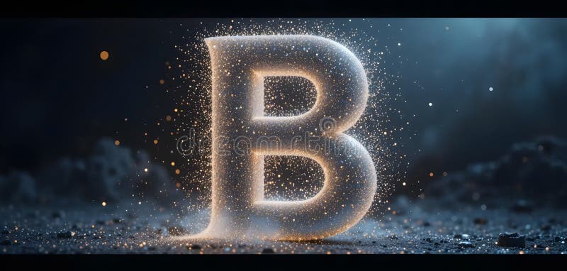 Metallic Dust Letter B Floating in Electromagnetic Fields with Glowing ...