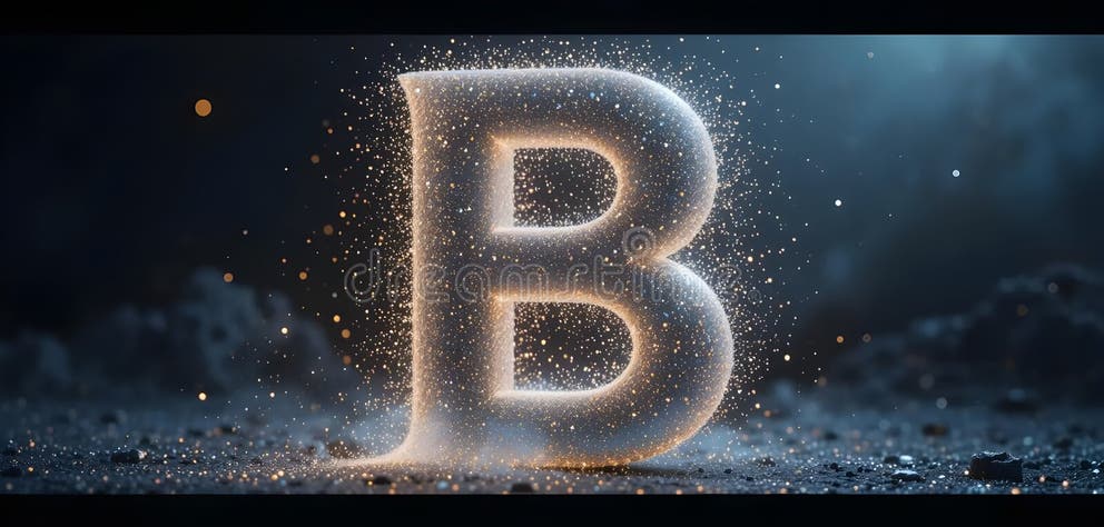 Metallic Dust Letter B Floating in Electromagnetic Fields with Glowing ...