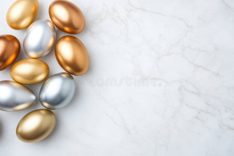 Metallic Easter Eggs in Gold, Silver, and Bronze on Marble Surface for ...