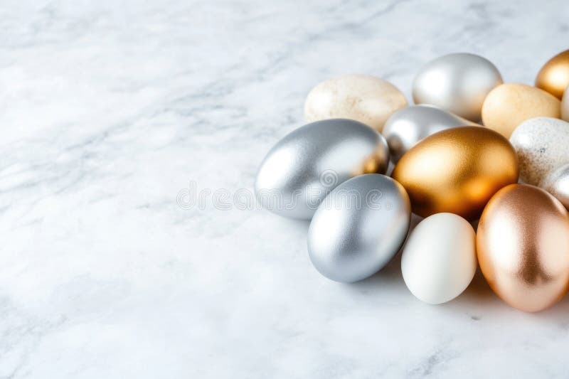Metallic Easter Eggs Gold Silver Bronze Marble Surface Elegant Holiday ...