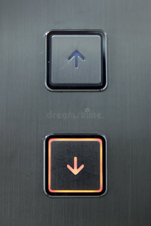 Metallic Elevator Button with Arrow Design Stock Photo - Image of ...