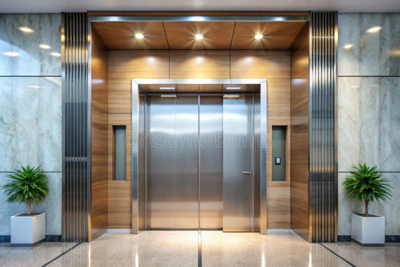 Metallic Elevator Two Gate Closed of Passenger Lift at Lobby Stock ...