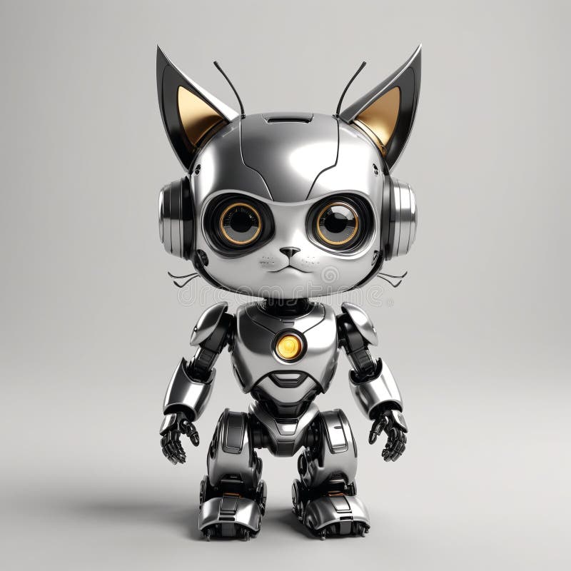 Metallic Feline Robot Futuristic Innovation on White Backdrop Stock ...