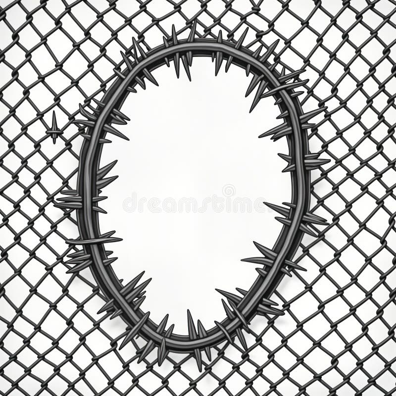 Metallic Fence with Circular Opening. Sharp Thorns Encircle Opening ...