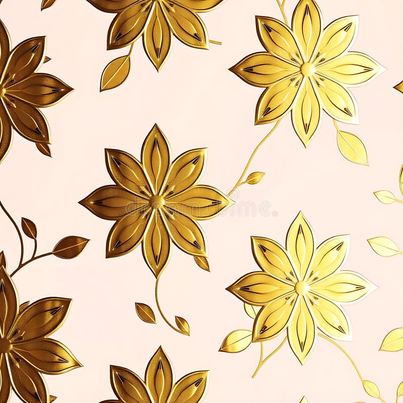 A Metallic Floral Pattern with Golden Outlines on a Soft Pastel ...