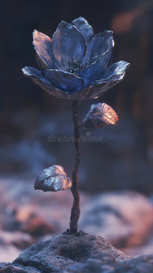 A Metallic Flower Sits Atop a Rocky Surface Stock Image - Image of ...