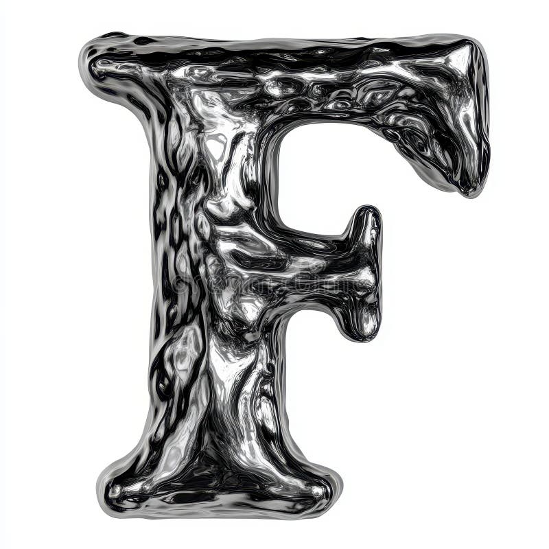 A Metallic, Fluid-rendered Letter "F" with a Shiny, Reflective Surface ...