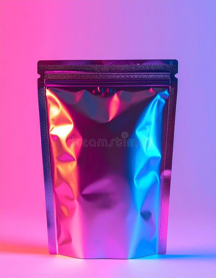 Metallic Foil Pouch with Neon Gradient Lighting Stock Illustration ...