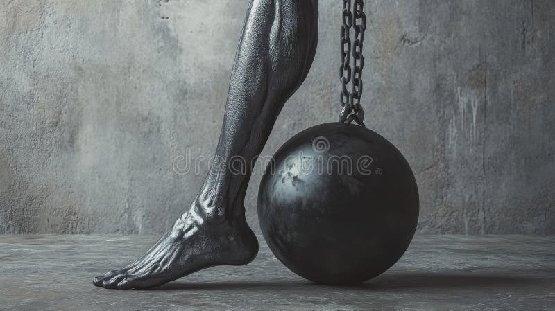 Metallic Foot Alongside Chained Ball on Textured Background Stock Photo ...
