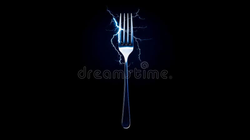 Metallic Fork Striking Downward Like Silver Lightning on Black ...
