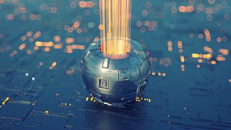 Metallic Futuristic Construction with Glow Stream 3D Render Stock ...