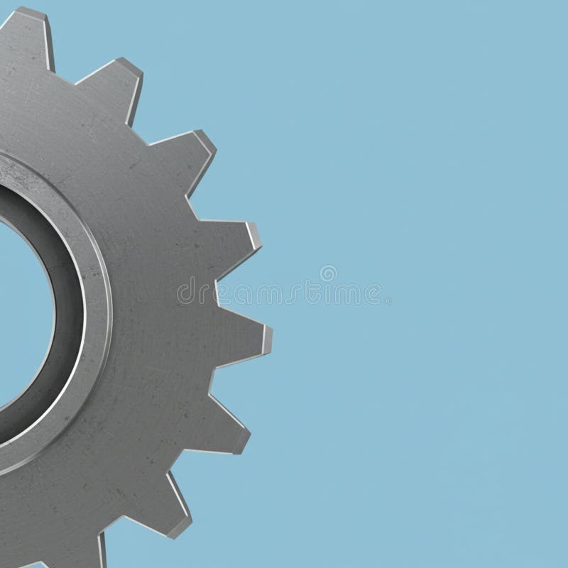 A Metallic Gear with Sharp Teeth is Seen Against a Solid Light Blue ...