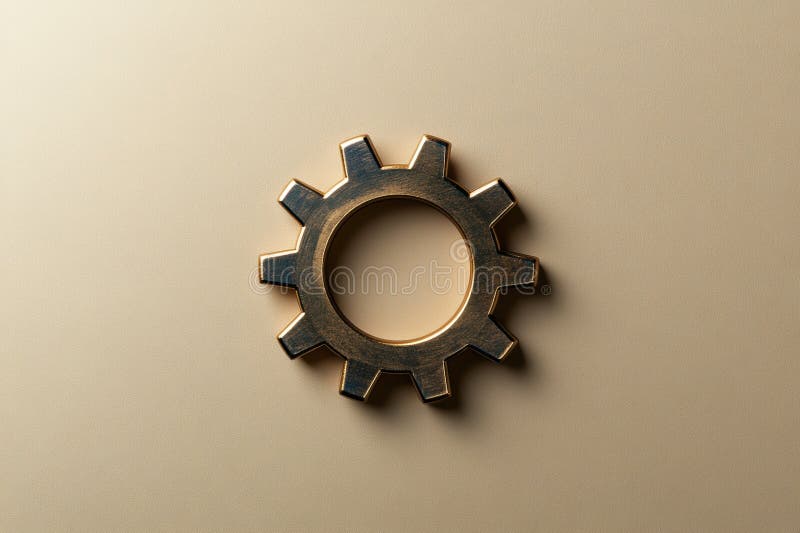 A Metallic Gear Symbol is Centered on a Smooth, Light-colored Surface ...