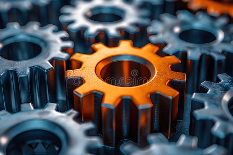 Industrial Engineering Concept with Metallic Gears in Close-Up View for ...