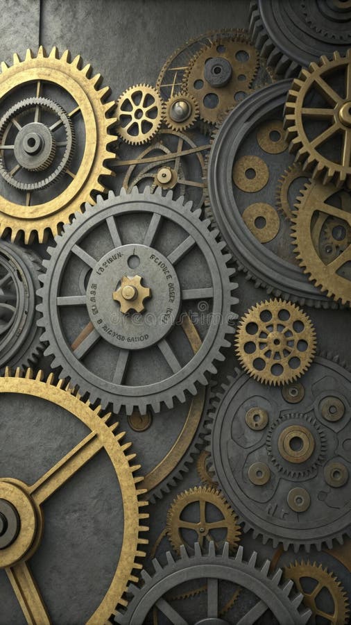 Metallic Gears Interlock and Rotate, Representing a Complex Mechanism ...