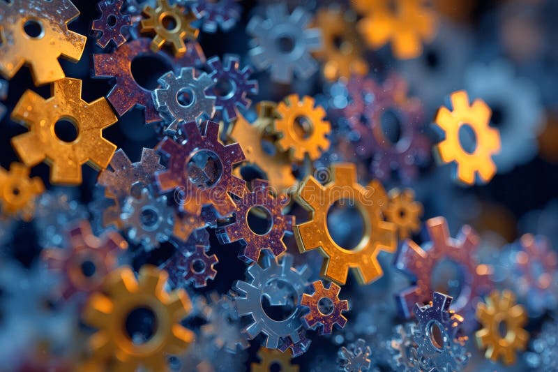 Metallic Gears Morphing into Colorful Puzzle Pieces Stock Photo - Image ...