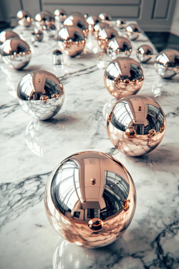 Metallic Geometric Forms Arranged on a Marble Surface for a Modern ...