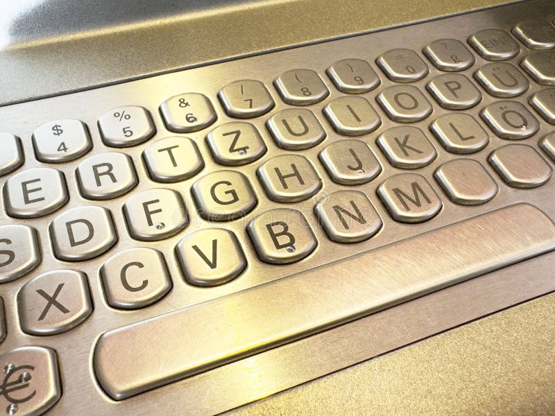 Metallic German Keyboard with Hexagonal Keys in Close-up View Stock ...