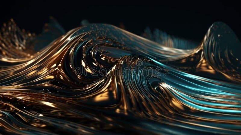 Metallic Gold Abstract Wavy Liquid Background. Generative AI Stock ...