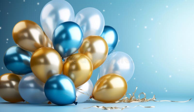 Metallic Gold and Blue Balloons on Festive Background Stock ...