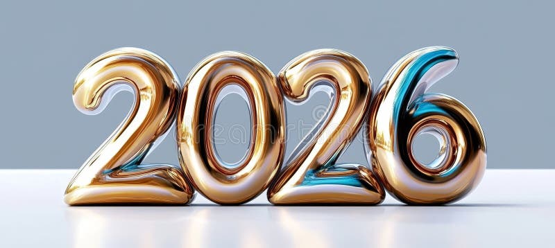 Metallic Gold and Blue 2026 Number Balloons, Isolated on White ...