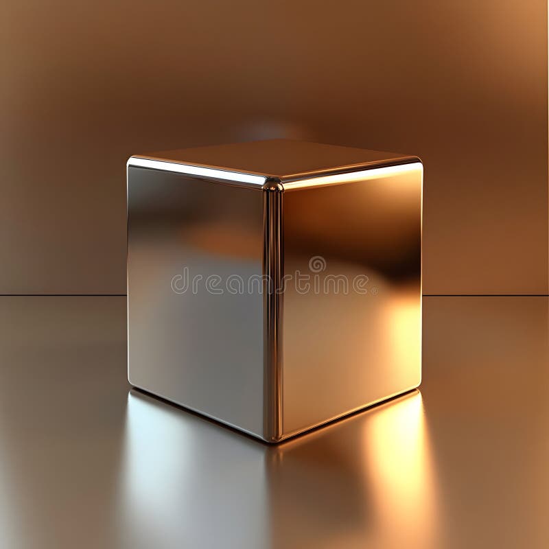 Metallic Gold Cube on Reflective Surface with Warm Lighting Stock ...