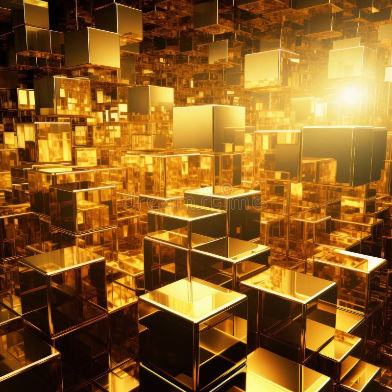 The Metallic Gold Cubes Shine Brilliantly Stock Illustration ...