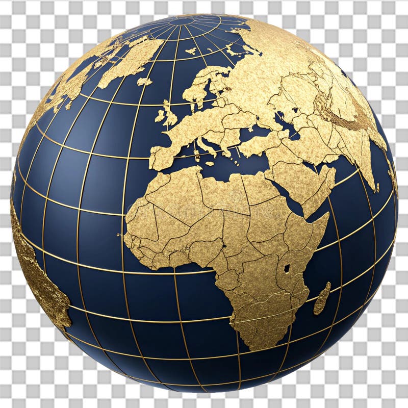 Metallic Gold and Dark Blue 3D Globe Stock Illustration - Illustration ...