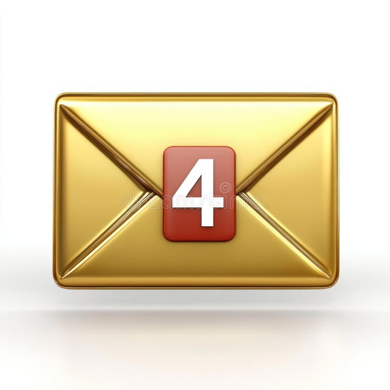 Metallic Gold Email Icon with Polished Envelope and Notification Badge ...