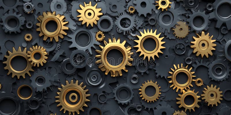 Metallic Gold Gear Mechanism, an Abstract Industrial Background with ...
