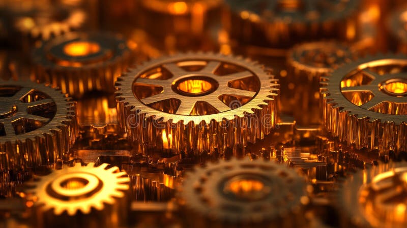 Metallic Gold Gears Interlocking, Symbolizing Teamwork, Synergy ...