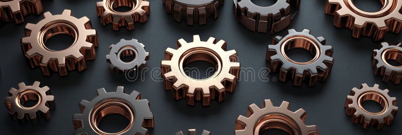 Metallic Gold Gears on Sleek Black Background Industrial, Teamwork, and ...
