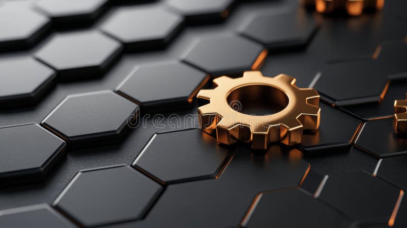 Metallic Gold Gears on Sleek Hexagonal Background a Symbol of ...