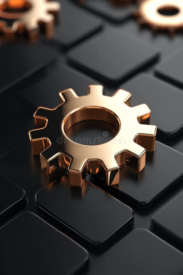 Metallic Gold Gears, Symbols of Engineering and Industry, Resting on a ...