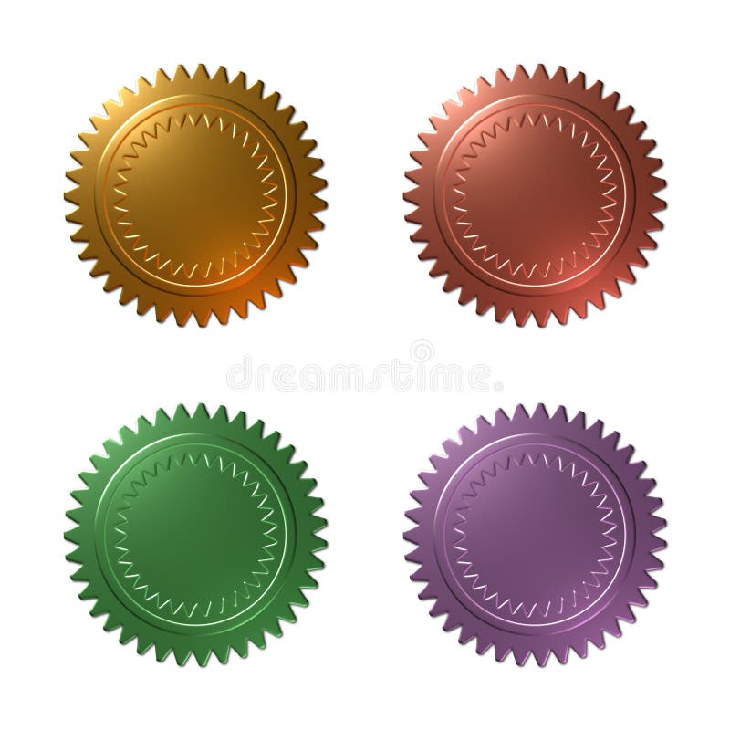 Metallic Gold Illustrations of Blank Circular Seals with a Gear-type ...
