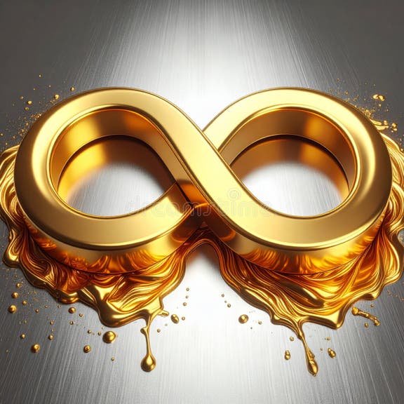 Metallic Gold Infinity Symbol with Dripping Liquid on a Silver ...