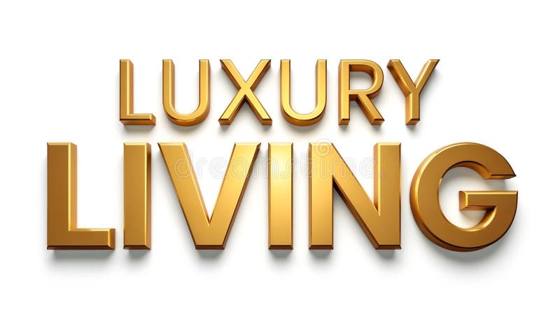 Metallic Gold Luxury Living Text on White Background Stock Illustration ...