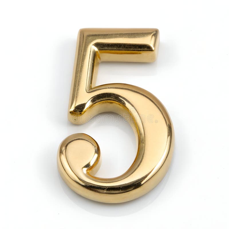 Metallic Gold Numbers Alphabet Five Stock Illustration - Illustration ...