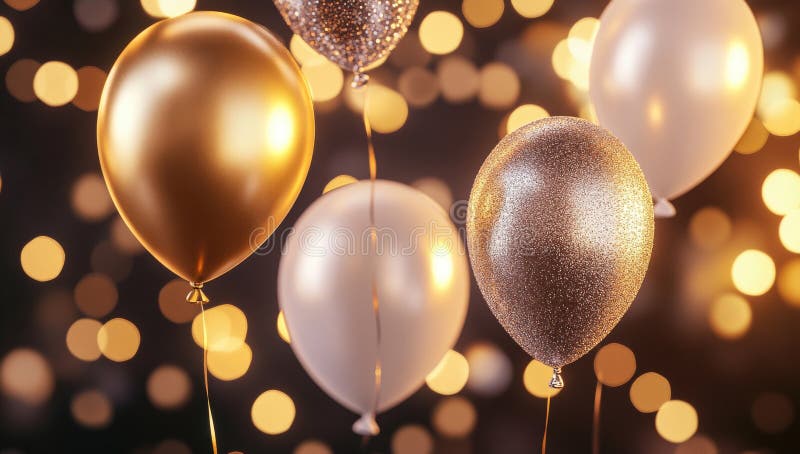 Metallic Gold and Silver Balloons with a Sparkling Background Stock ...