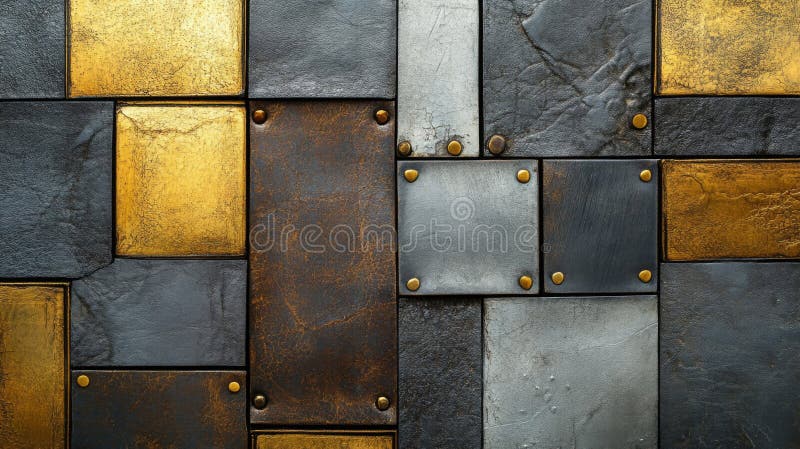 Metallic and Gold Tile Wall with Brass Rivets Stock Illustration ...
