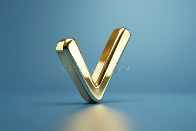 A Metallic Gold V Shape Sits on a Bright Blue Surface Stock ...