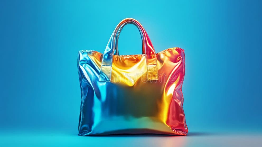 Metallic Gradient Tote Bag on Blue Background Stock Illustration ...