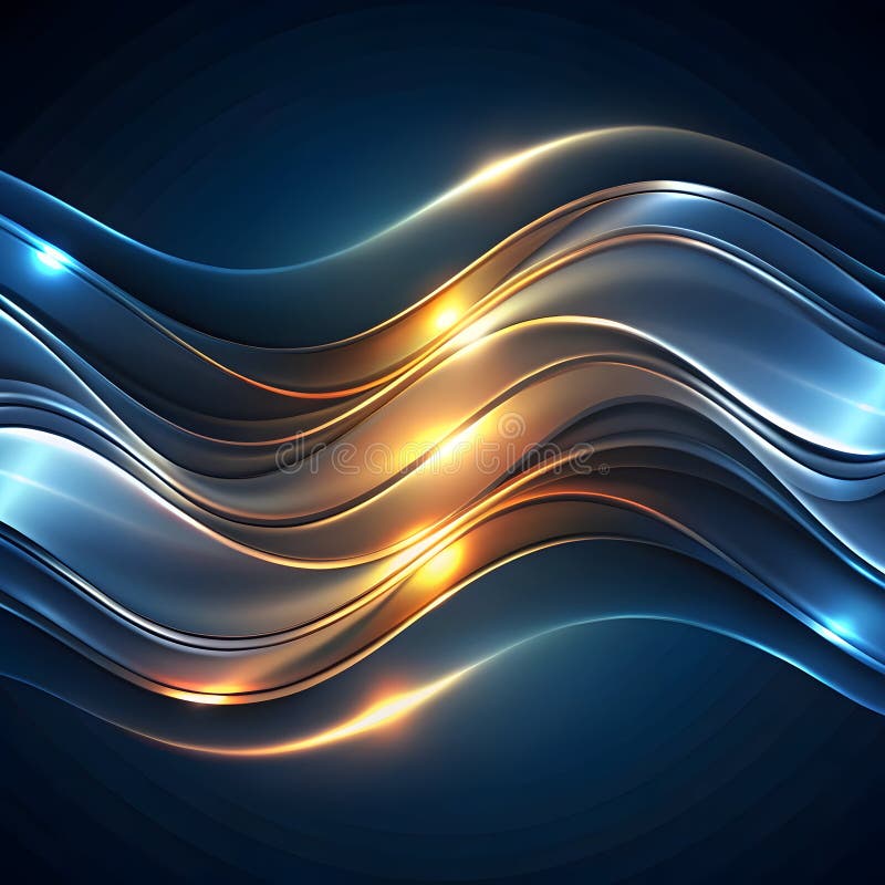 Metallic Gradient Waves with Slight Glow on Dark Blue Background Stock ...